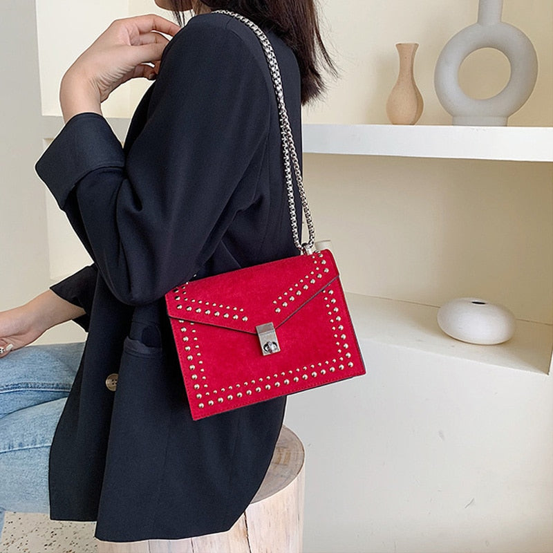 Red - Scrub Leather Chain Crossbody Bag – SunsetFashionLA
