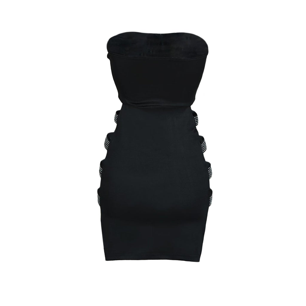 Black - Sexy Strapless Cut Out Rhinestones Dress – SunsetFashionLA